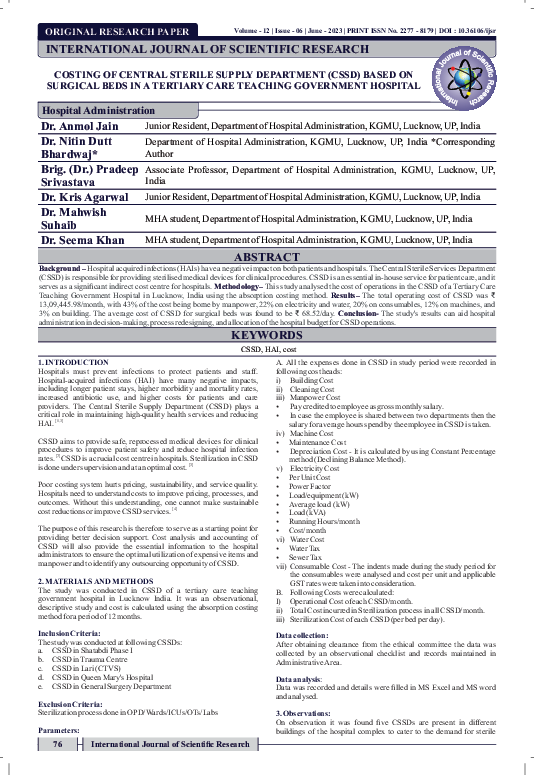 (PDF) COSTING OF CENTRAL STERILE SUPPLY DEPARTMENT CSSD