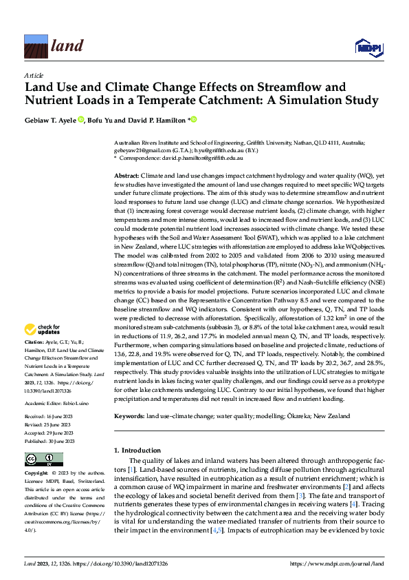 (PDF) Land Use and Climate Change Effects on Streamflow and Nutrient Loads in a Temperate ...