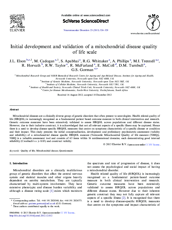 (PDF) Initial development and validation of a mitochondrial disease quality of life scale