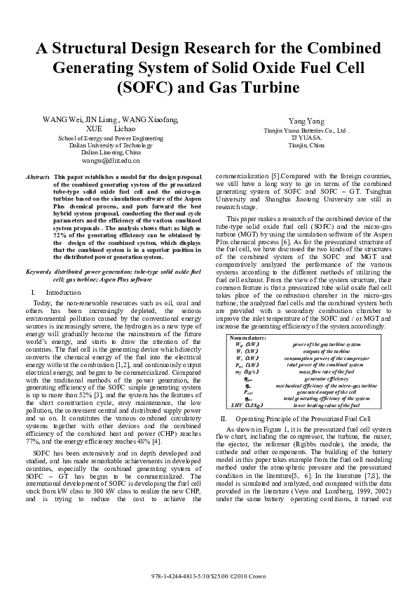 (PDF) A Structural Design Research for the Combined Generating System of Solid Oxide Fuel Cell ...