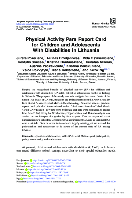 (PDF) Physical Activity Para Report Card for Children and Adolescents ...