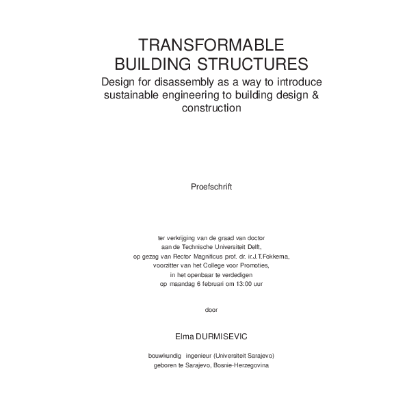 (PDF) Transformable building structures: design for dissassembly as a way to introduce ...