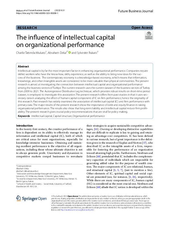 (PDF) The influence of intellectual capital on organizational performance