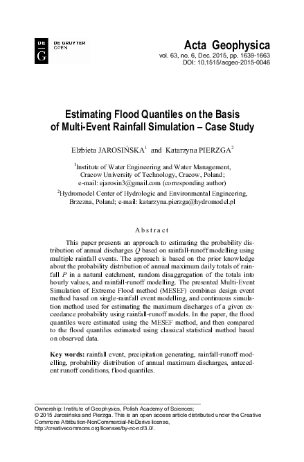 (PDF) Estimating Flood Quantiles on the Basis of Multi-Event Rainfall Simulation – Case Study