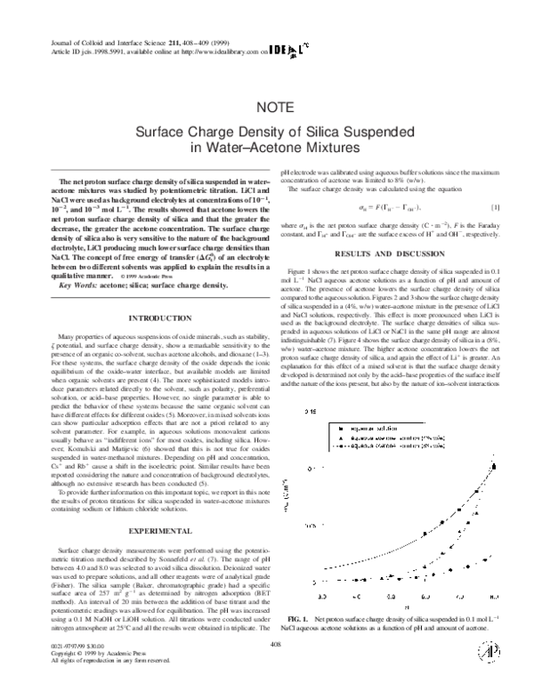 (PDF) Surface Charge Density of Silica Suspended in Water–Acetone Mixtures