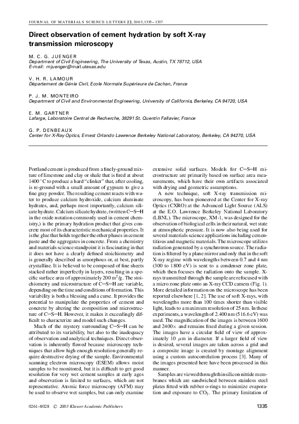 (PDF) Direct observation of cement hydration by soft X-ray transmission microscopy