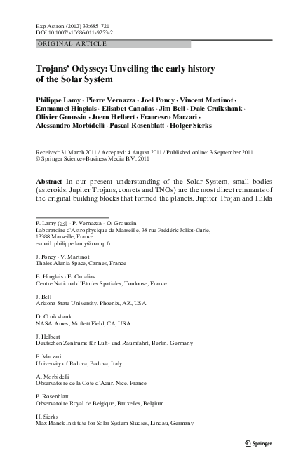 (PDF) Trojans’ Odyssey: Unveiling the early history of the Solar System