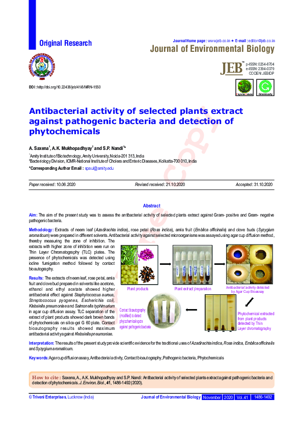 (PDF) Antibacterial activity of selected plants extract against pathogenic bacteria and ...