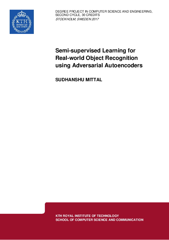 Pdf Semi Supervised Learning For Real World Object Recognition Using Adversarial Autoencoders