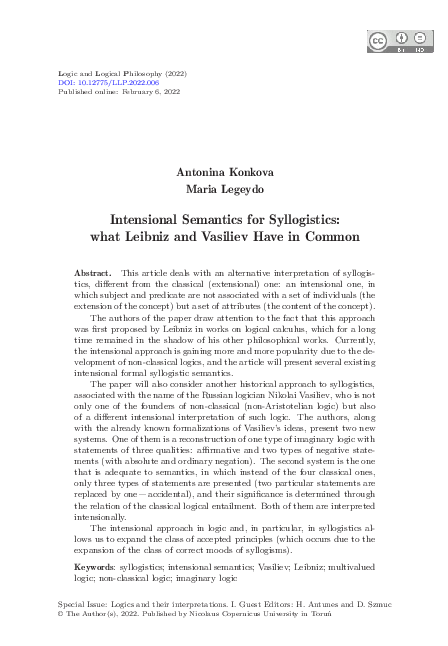 (PDF) Intensional Semantics for Syllogistics: what Leibniz and Vasiliev ...
