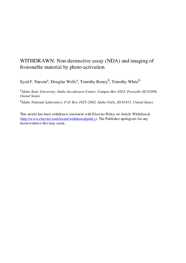 (PDF) WITHDRAWN: Non-destructive assay (NDA) and imaging of fissionable ...