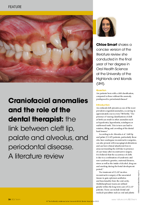 (PDF) Craniofacial anomalies and the role of the dental therapist: the link between cleft lip ...
