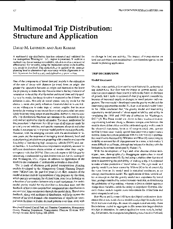 (PDF) Multimodal Trip Distribution: Structure and Application