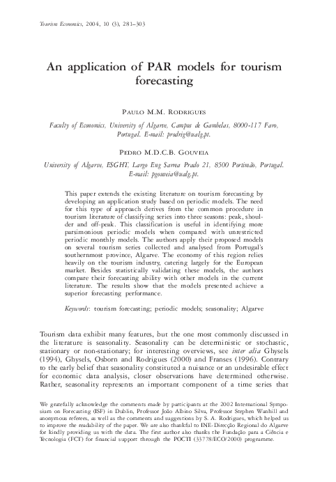 (PDF) An Application of PAR Models for Tourism Forecasting