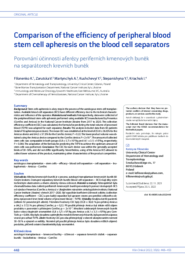 (PDF) Comparison of the efficiency of peripheral blood stem cell ...