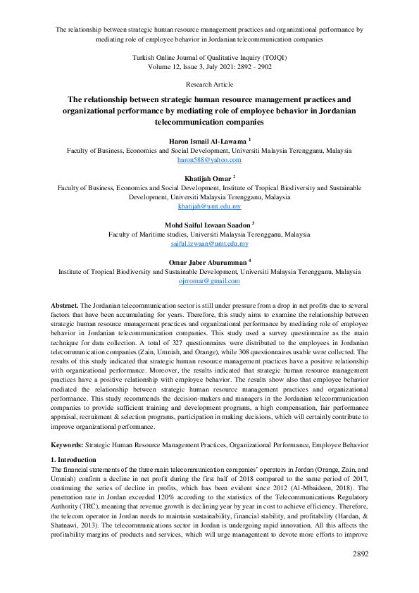 (PDF) The relationship between strategic human resource management practices and organizational ...