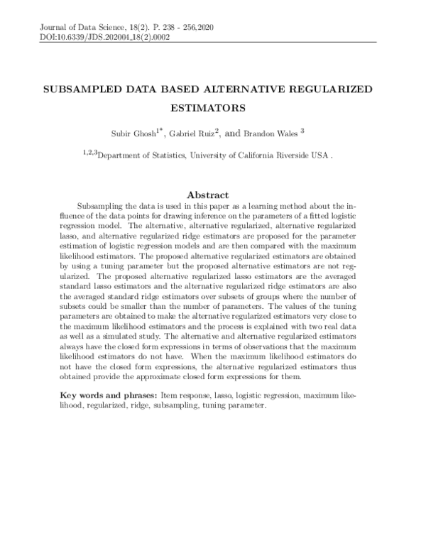 Pdf Subsampled Data Based Alternative Regularized Estimators