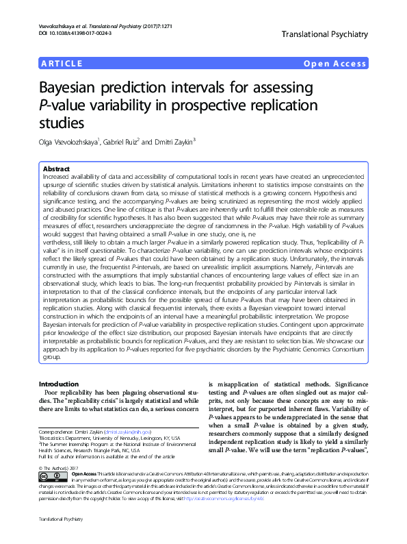(PDF) Bayesian prediction intervals for assessing P-value variability in prospective replication ...