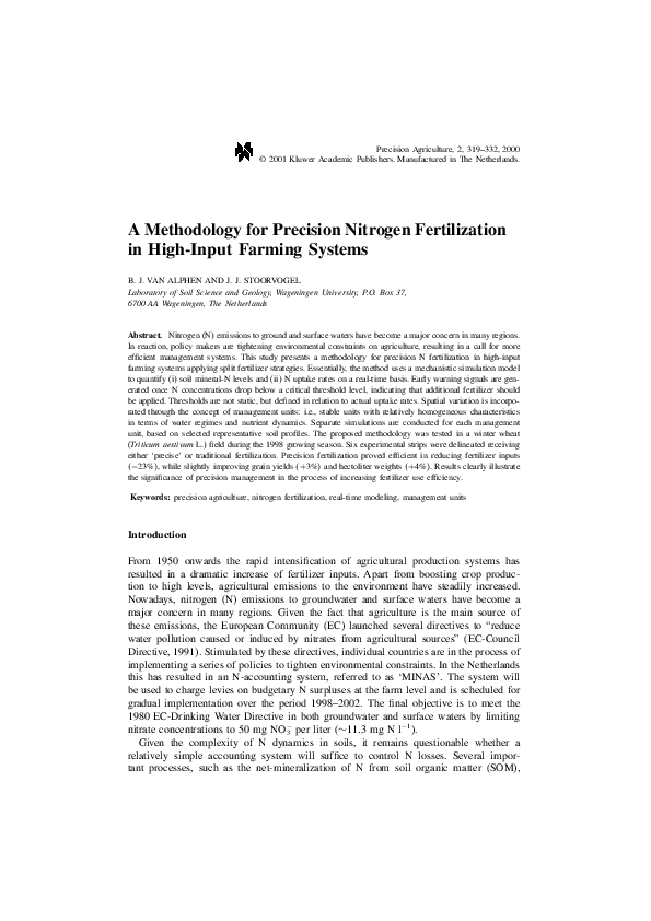 (PDF) A methodology for precision nitrogen fertilization in high-input ...