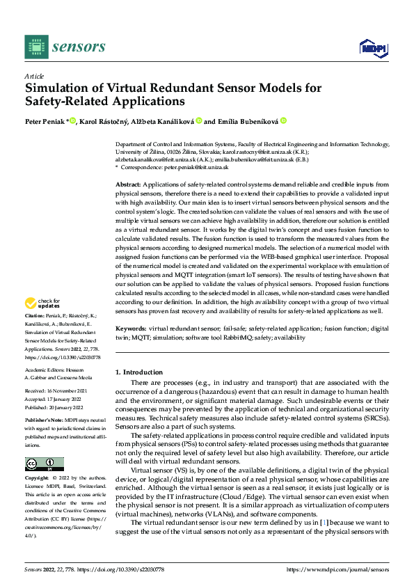 (PDF) Simulation of Virtual Redundant Sensor Models for Safety-Related Applications