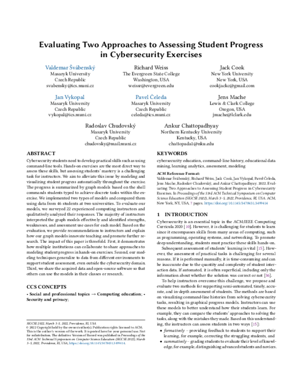 (PDF) Evaluating Two Approaches to Assessing Student Progress in Cybersecurity Exercises