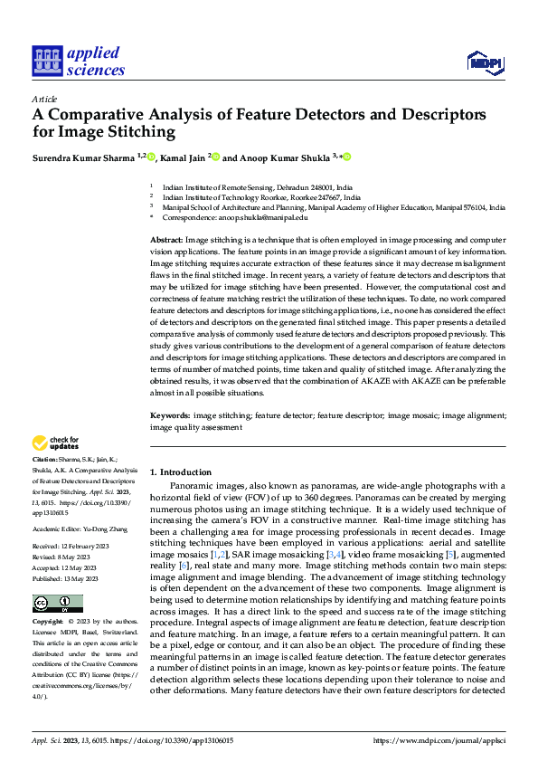 Pdf A Comparative Analysis Of Feature Detectors And Descriptors For