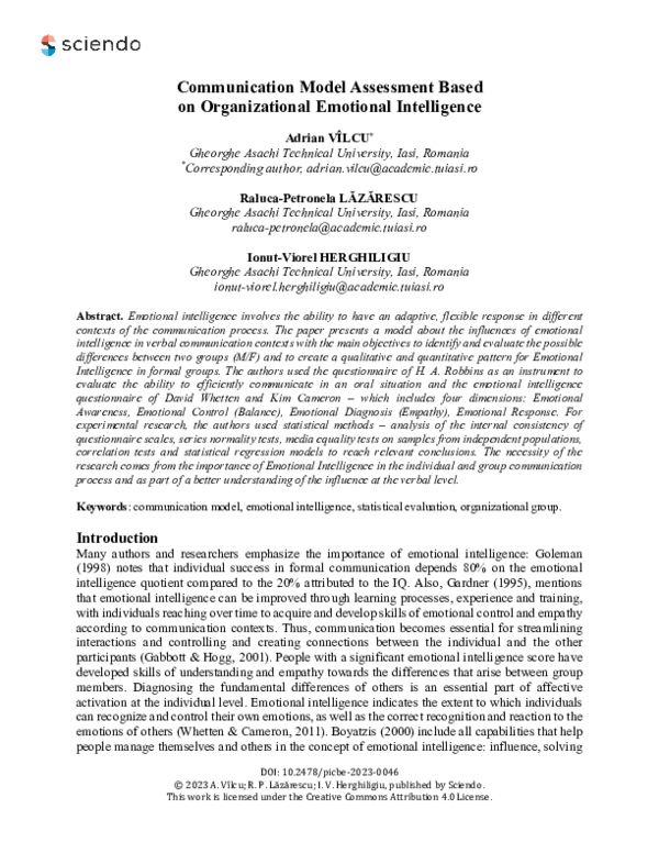 (PDF) Communication Model Assessment Based on Organizational Emotional ...