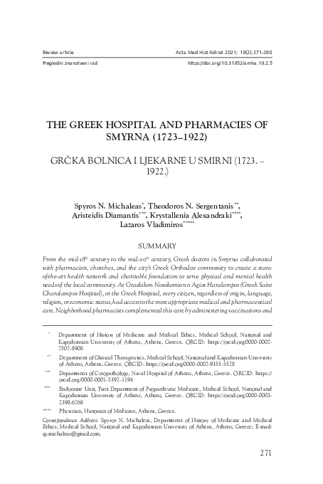 (PDF) The greek hospital and pharmacies of Smyrna (1723–1922)