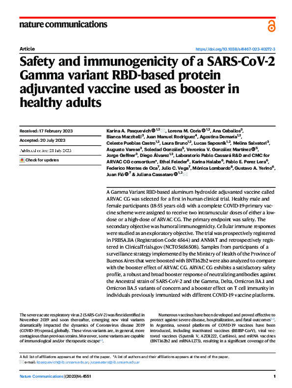 (PDF) Safety and immunogenicity of a SARS-CoV-2 Gamma variant RBD-based ...