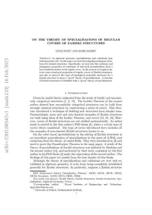 (PDF) On the Theory of Specialisations of Regular Covers of Zariski ...