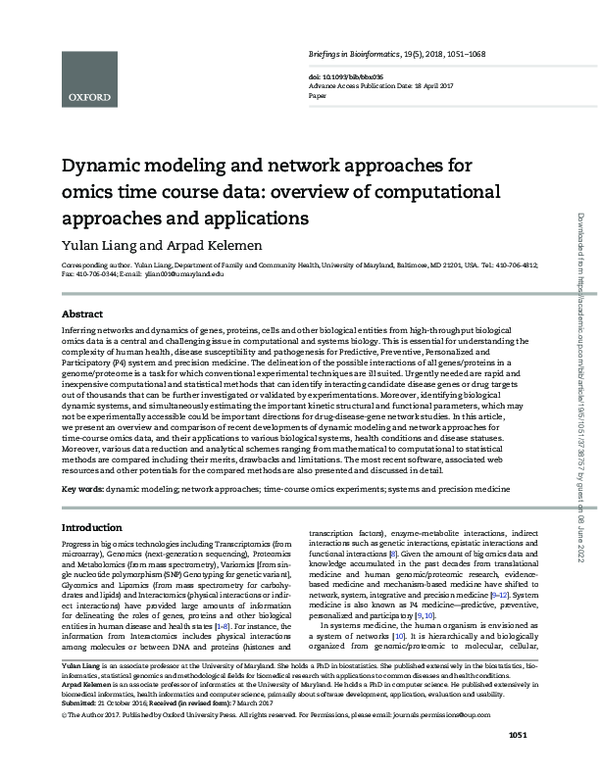 (PDF) Dynamic modeling and network approaches for omics time course data: overview of ...
