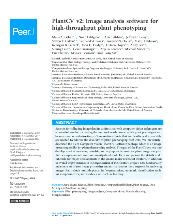 (PDF) PlantCV v2: Image analysis software for high-throughput plant ...