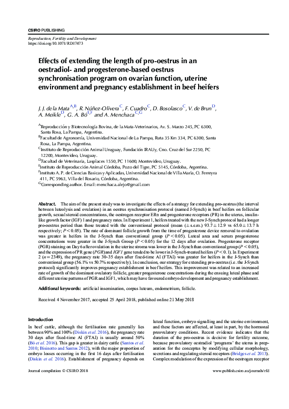 (PDF) Effects of extending the length of pro-oestrus in an oestradiol ...