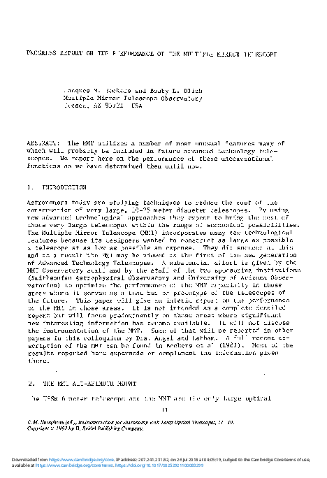 (PDF) Progress Report on the Performance of the Multiple Mirror Telescope