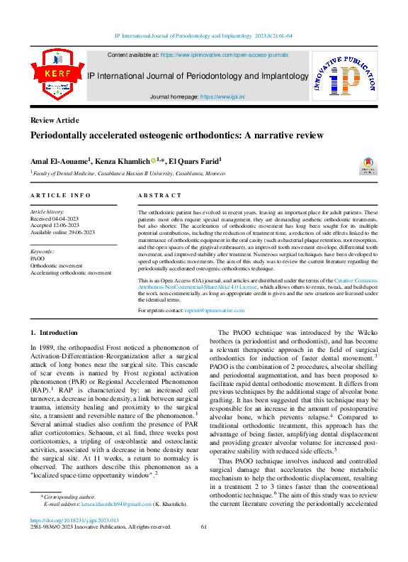 (PDF) Periodontally accelerated osteogenic orthodontics: A narrative review