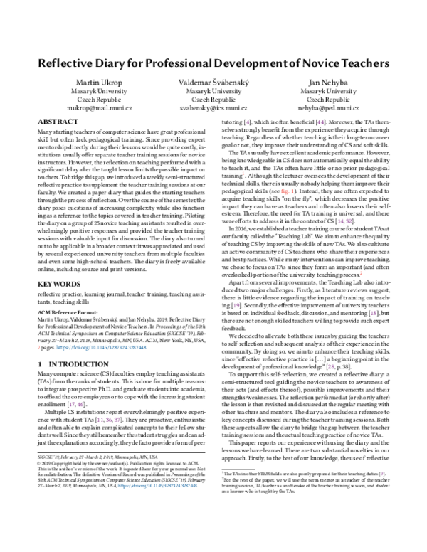 (PDF) Reflective Diary for Professional Development of Novice Teachers