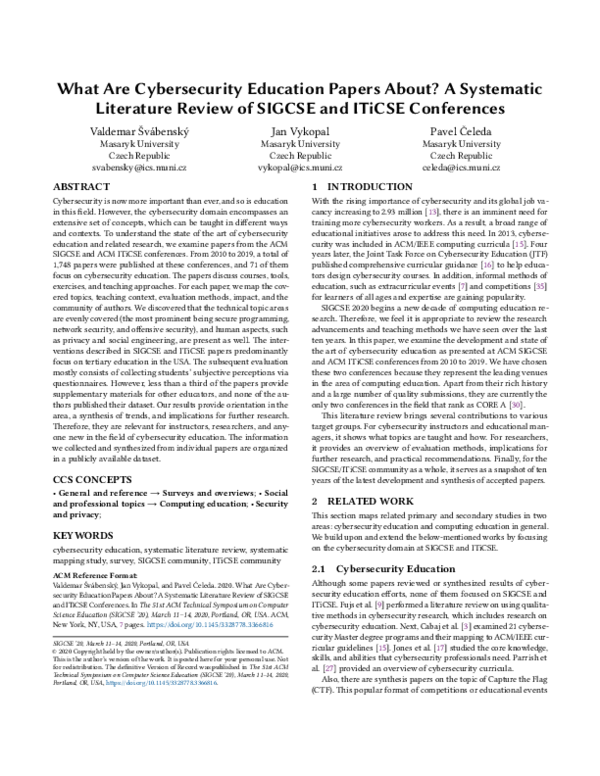 (PDF) What Are Cybersecurity Education Papers About? A Systematic Literature Review of SIGCSE ...