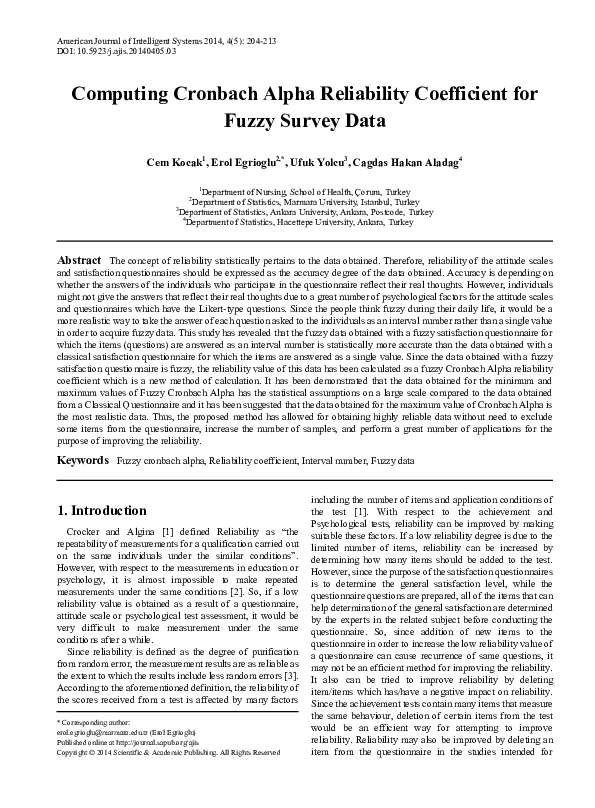 Computing Cronbach Alpha Reliability Coefficient for Fuzzy Survey Data