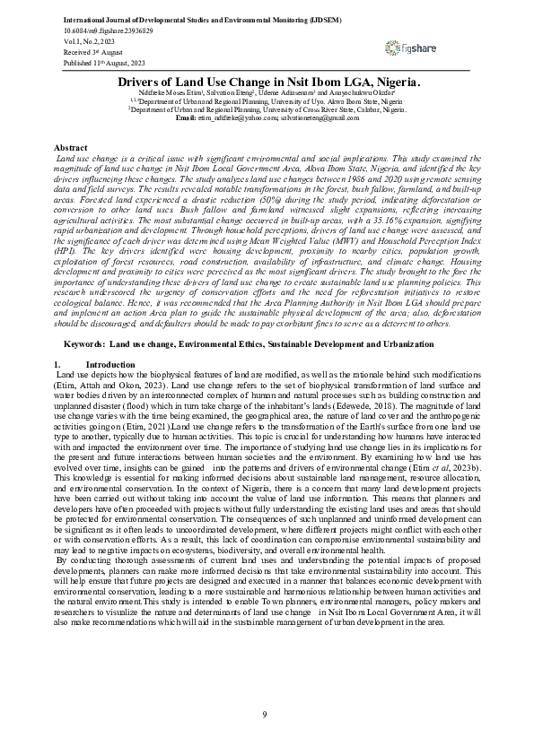 (PDF) Drivers of Land Use Change in Nsit Ibom LGA, Nigeria