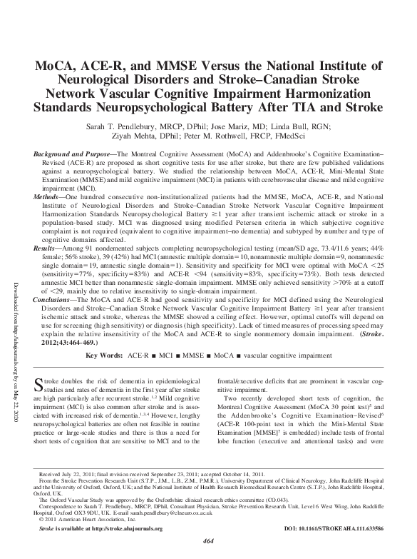 (PDF) MoCA, ACE-R, and MMSE Versus the National Institute of ...