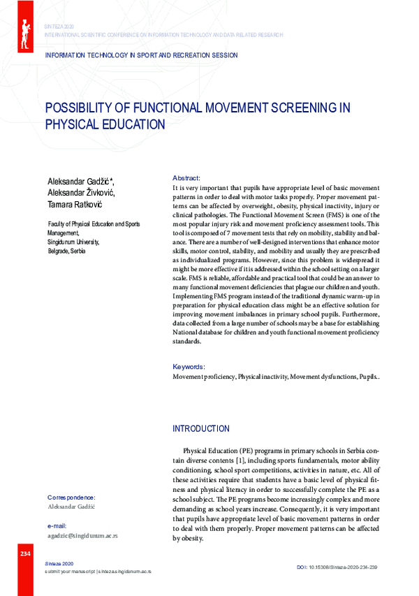 (PDF) Possibility of Functional Movement Screening in Physical Education