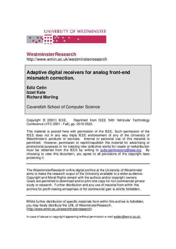 (PDF) Adaptive digital receivers for analog front-end mismatch correction