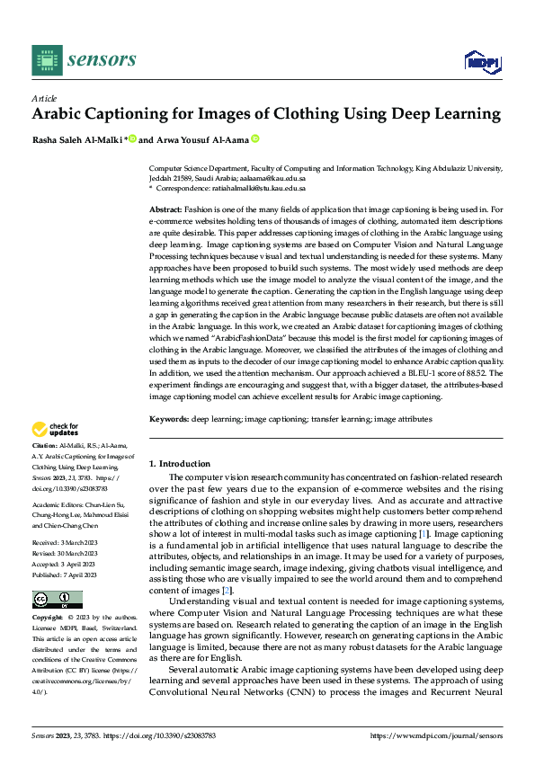 (PDF) Arabic Captioning for Images of Clothing Using Deep Learning