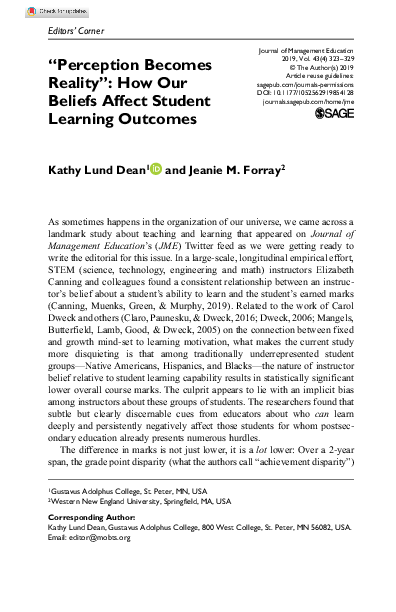 (PDF) “Perception Becomes Reality”: How Our Beliefs Affect Student ...