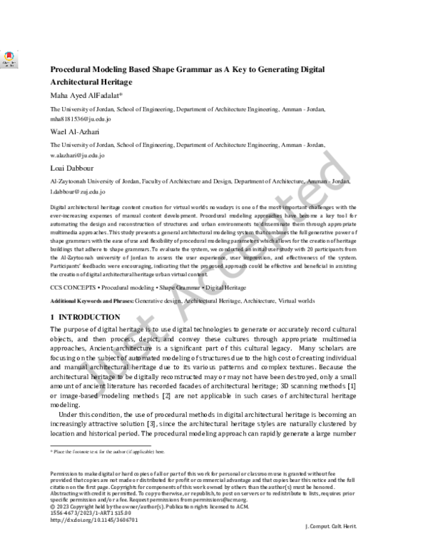 (PDF) Procedural Modeling Based Shape Grammar as a Key to Generating Digital Architectural Heritage
