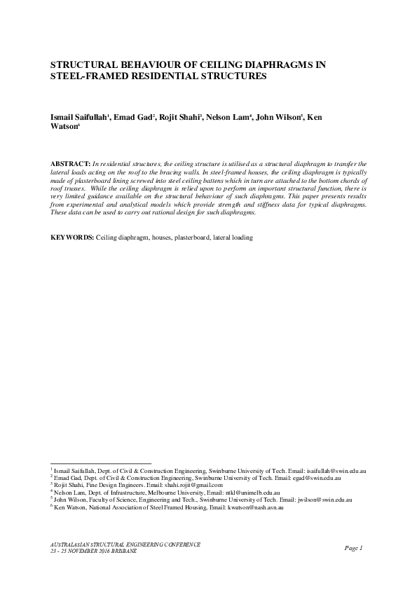 (PDF) Structural behaviour of ceiling diaphragms in steel-framed ...