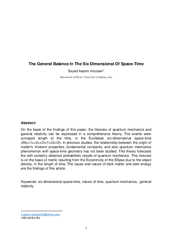 (PDF) The General Balance In The Six Dimensional Of Space-Time