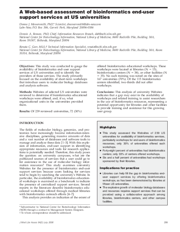(PDF) A Web-based assessment of bioinformatics end-user support ...