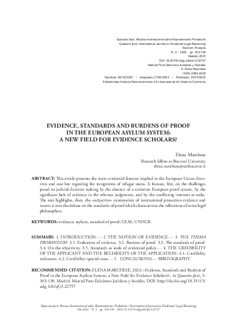 (PDF) Evidence, Standards and Burdens of Proof in the European Asylum ...