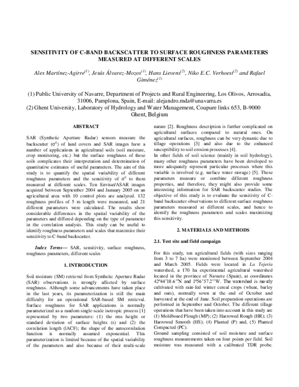 (PDF) Sensitivity of C-band backscatter to surface roughness parameters ...